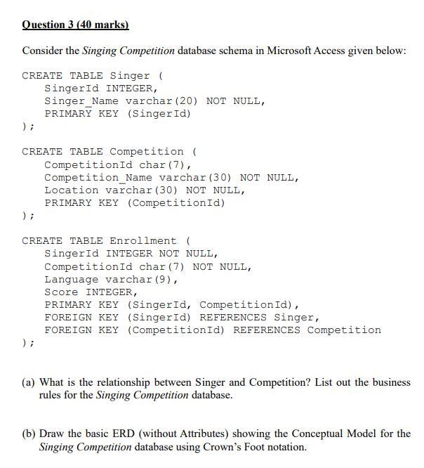 Solved Question 3 (40 marks) Consider the Singing | Chegg.com