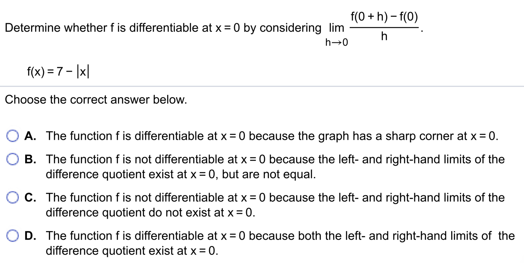 Solved Determine whether f is differentiable at x=0 by | Chegg.com