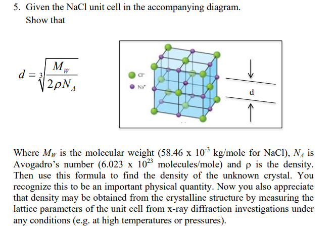Solved 5. Given the NaCl unit cell in the accompanying | Chegg.com