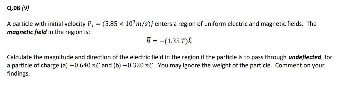 Solved A particle with initial velocity vo=(5.85×103 m/s) ^ | Chegg.com