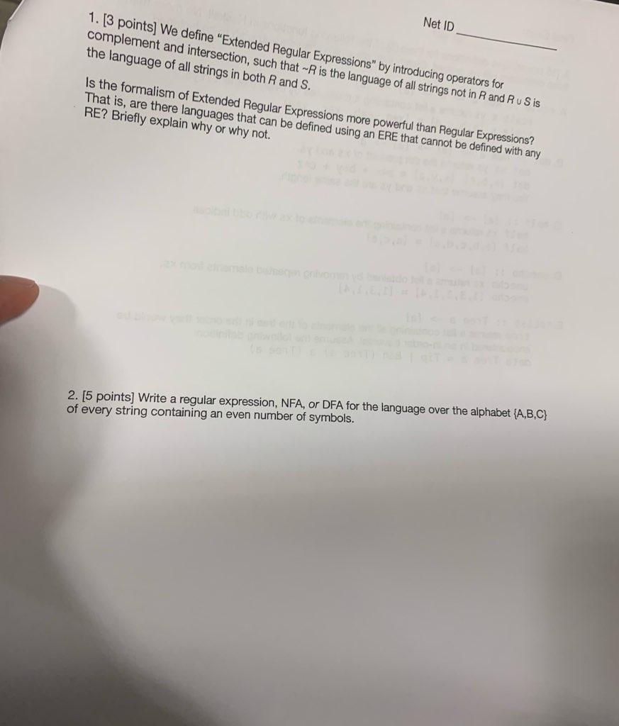 Solved Net ID 1. [3 points] We define "Extended Regular | Chegg.com