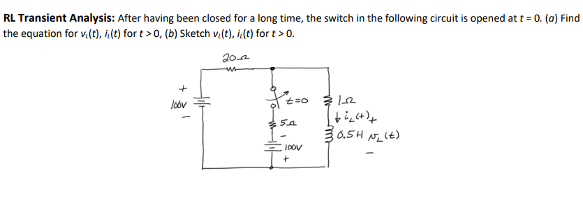 Solved RL Transient Analysis: After having been closed for a | Chegg.com