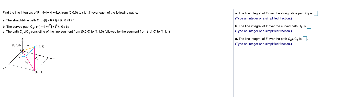 Solved Find the line integrals of F = 4yi + xj + 4zk from | Chegg.com