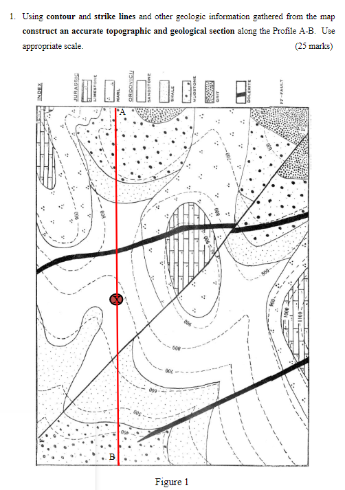 Solved 1. Using contour and strike lines and other geologic | Chegg.com