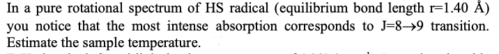 Solved In A Pure Rotational Spectrum Of Hs Radical