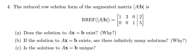 Solved 4. The reduced row echelon form of the augmented | Chegg.com