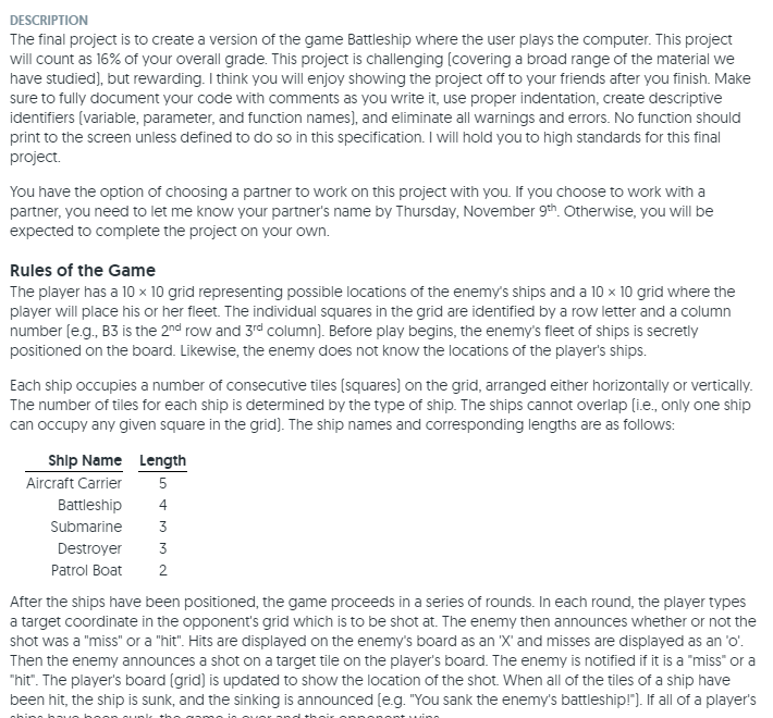 DESCRIPTION The final project is to create a version | Chegg.com