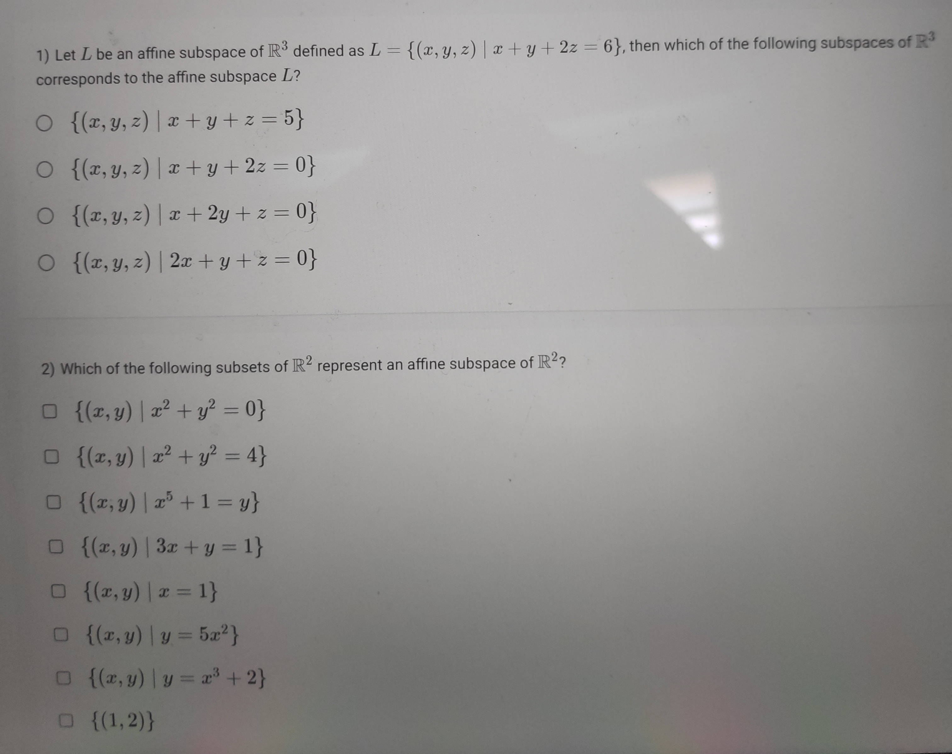 Solved also explain me what is affine subspace .both | Chegg.com