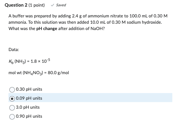 Solved A buffer was prepared by adding 2.4 g of ammonium | Chegg.com