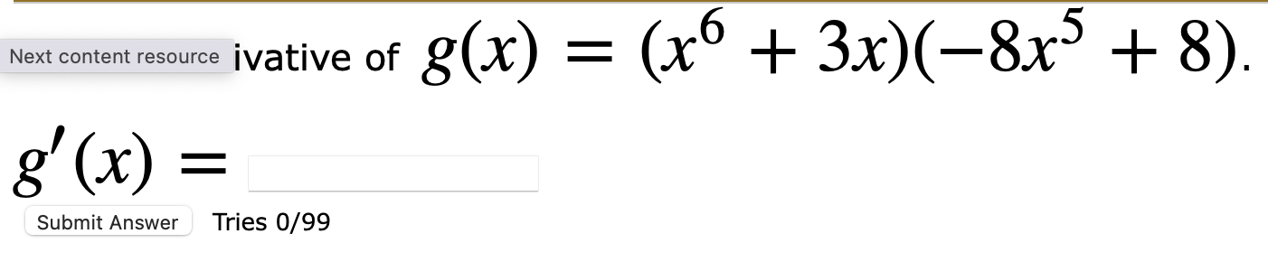 Solved Find the derivative of f(x)=x3(3x2+3) f′(x)= ivative | Chegg.com