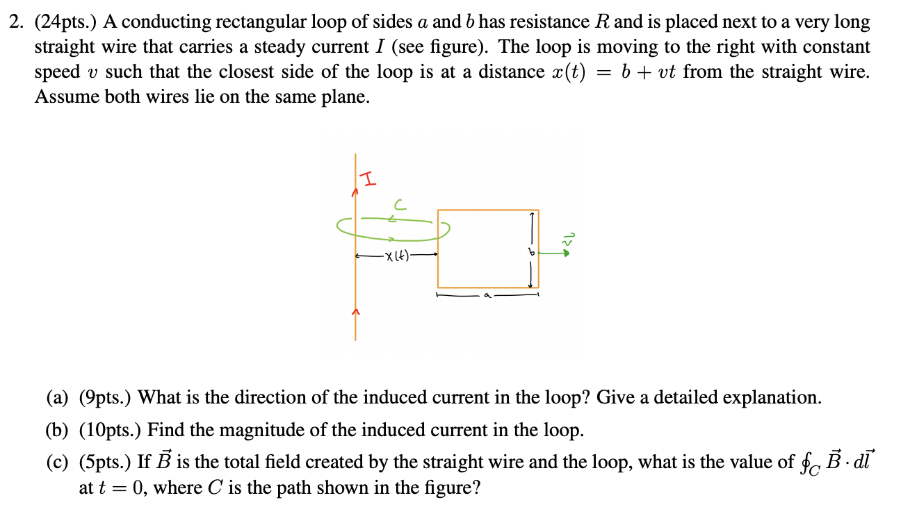 Solved 2. (24pts.) A conducting rectangular loop of sides a | Chegg.com