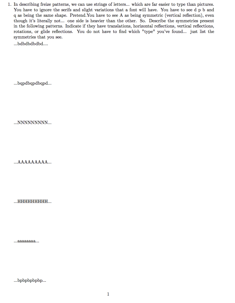 Solved 1. In describing freize patterns, we can use strings | Chegg.com