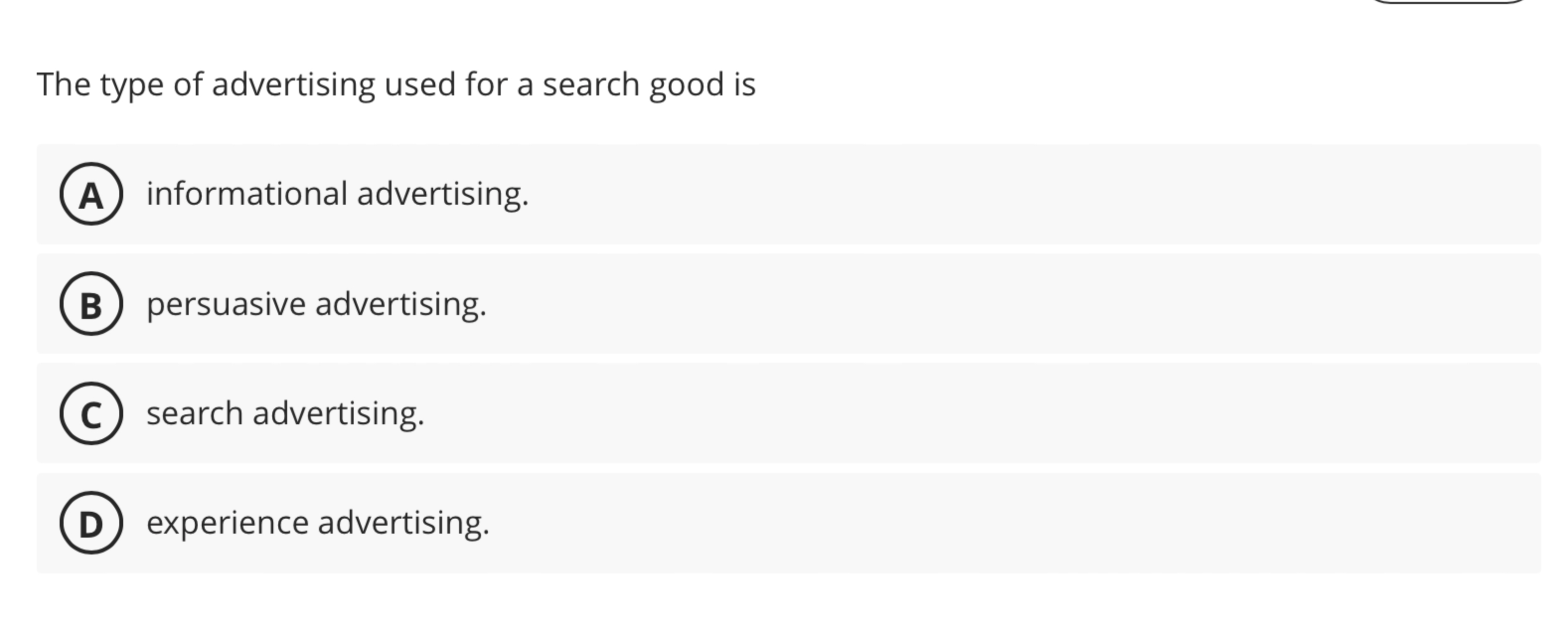 Solved The type of advertising used for a search good | Chegg.com