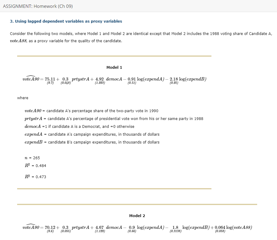 Solved 3 Using Lagged Dependent Variables As Proxy 