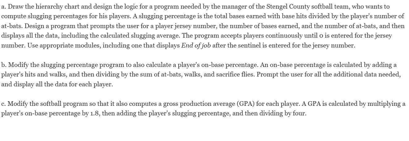 Solved draw the hierarchy chart and design the logic for all | Chegg.com
