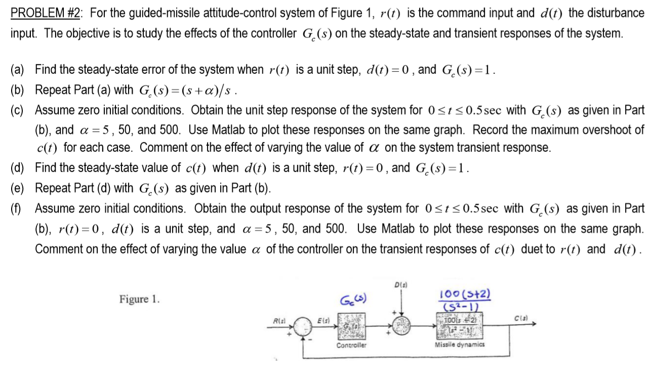 Solved PROBLEM #2: For the guided-missile attitude-control | Chegg.com