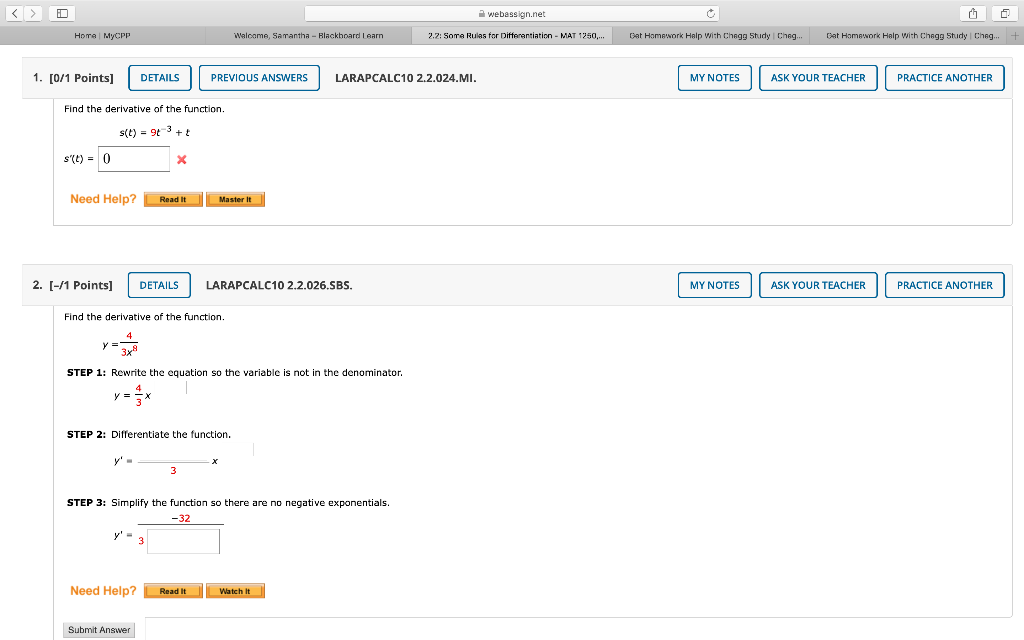 Solved webassign.net (6 Home MyCPP Welcome, Samantha - | Chegg.com