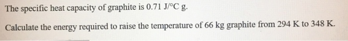 Solved The specific heat capacity of graphite is 0.71 JoCg | Chegg.com