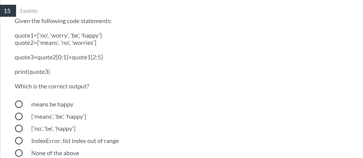 Solved 15 3 points Given the following code statements: | Chegg.com