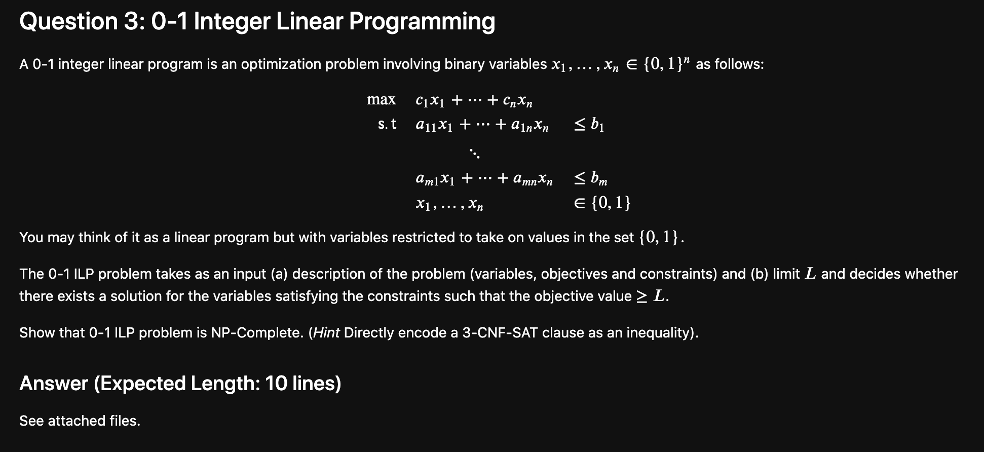Solved Question 30 1 Integer Linear Programming A 0 1 3734