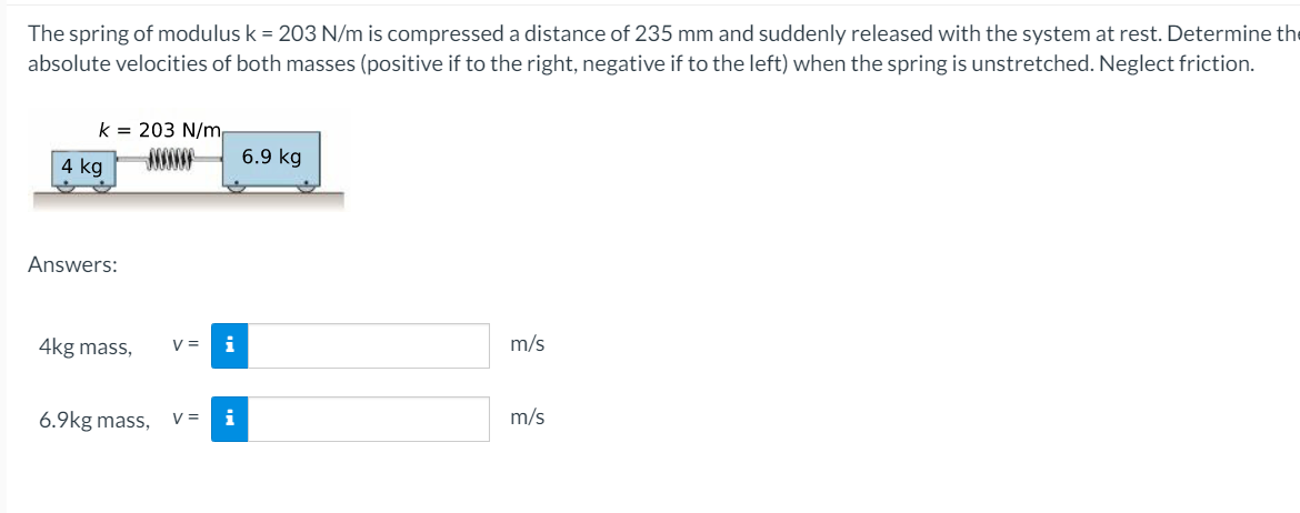 Solved The spring of modulus k = 203 N/m is compressed a | Chegg.com
