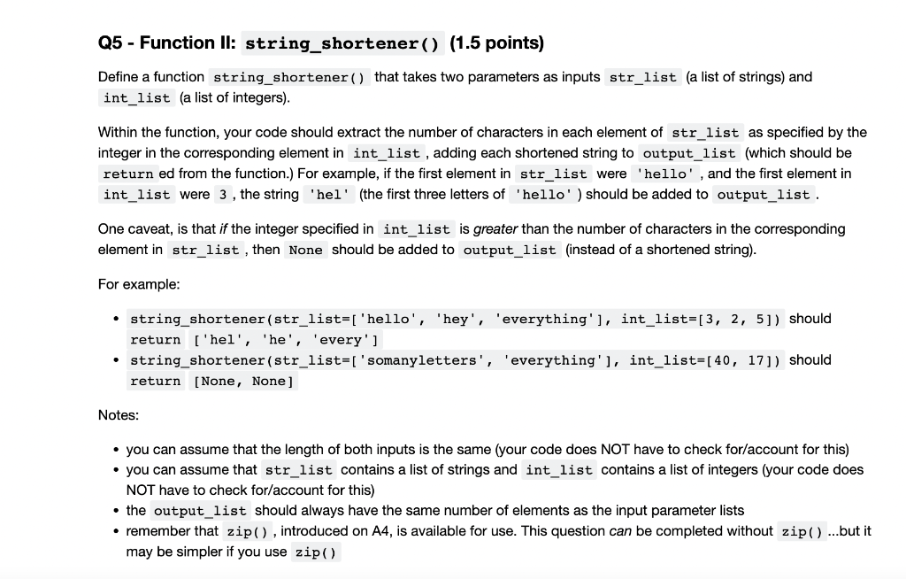 Solved Q5 Function Ii String Shortener 1 5 Points