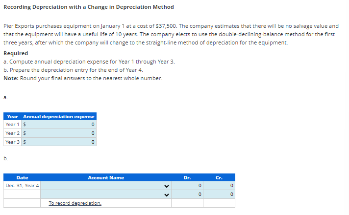 Solved Recording Depreciation with a Change in Depreciation | Chegg.com