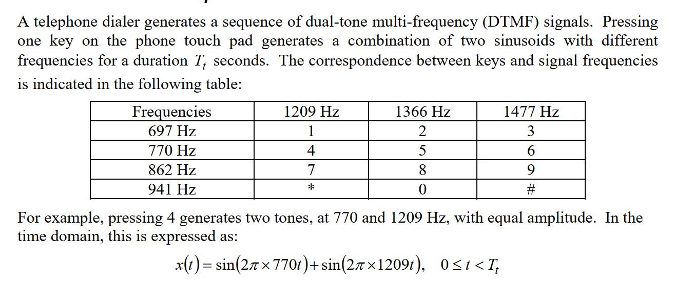 A telephone dialer generates a sequence of dual-tone | Chegg.com