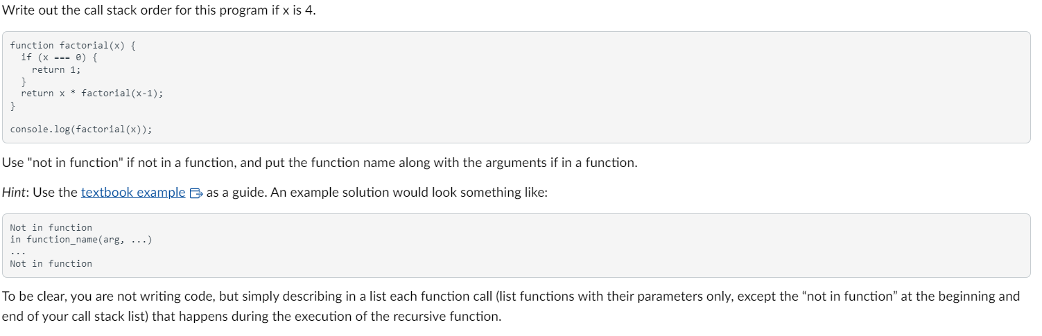 Solved Write out the call stack order for this program if x | Chegg.com