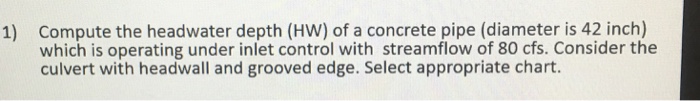 Solved 1) Compute the headwater depth (HW) of a concrete | Chegg.com