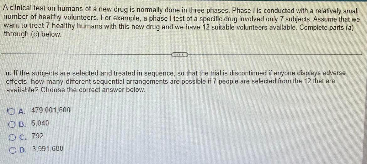 Solved A clinical test on humans of a new drug is normally | Chegg.com