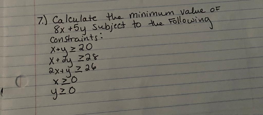 Solved 7 Calculate The Minimum Value Of 8x 5y Subject To