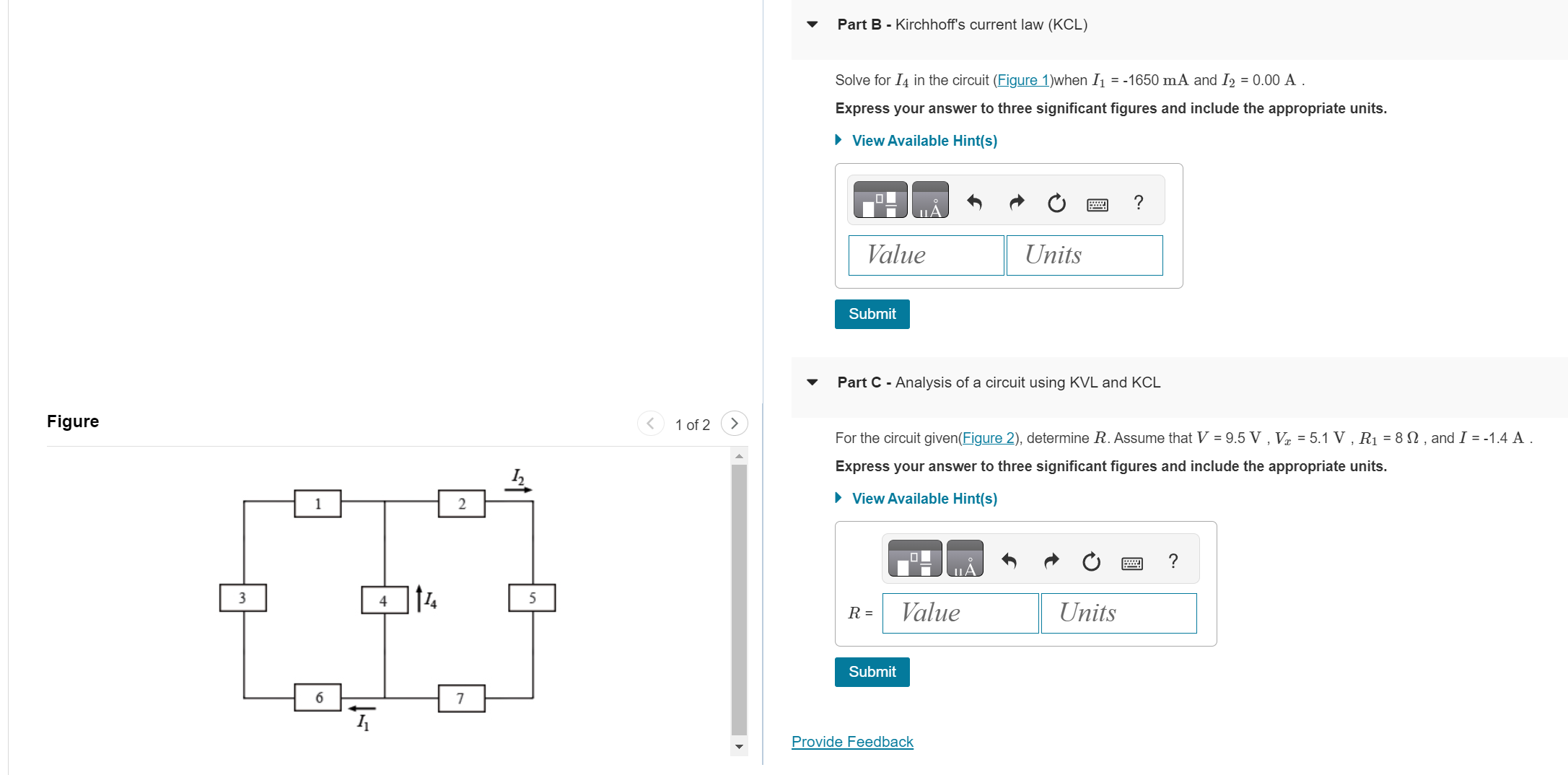 Part B - ﻿Kirchhoff's current law (KCL)Solve for I4 | Chegg.com