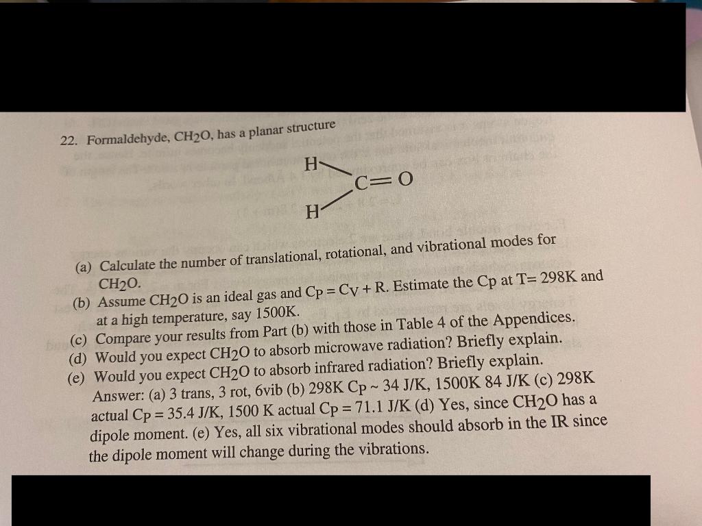Solved 22. Formaldehyde, CH2O, has a planar structure (a) | Chegg.com