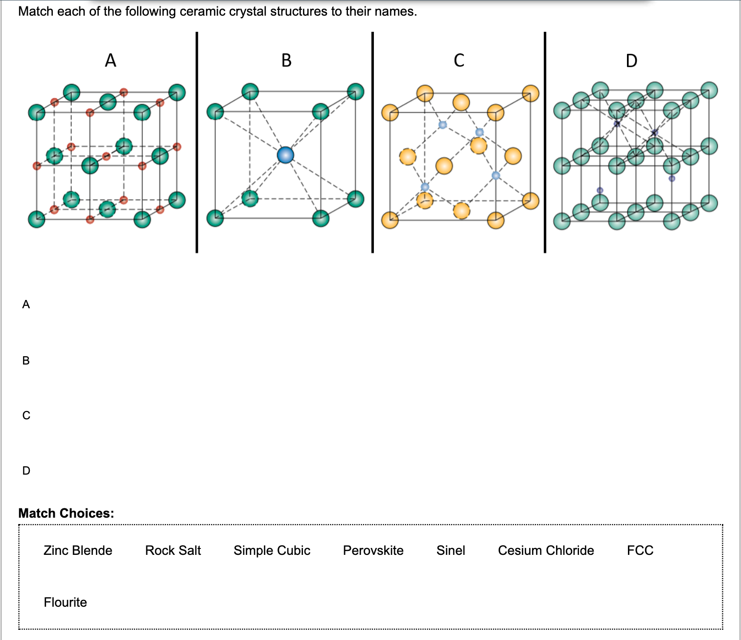 Solved Match each of the following ceramic crystal | Chegg.com