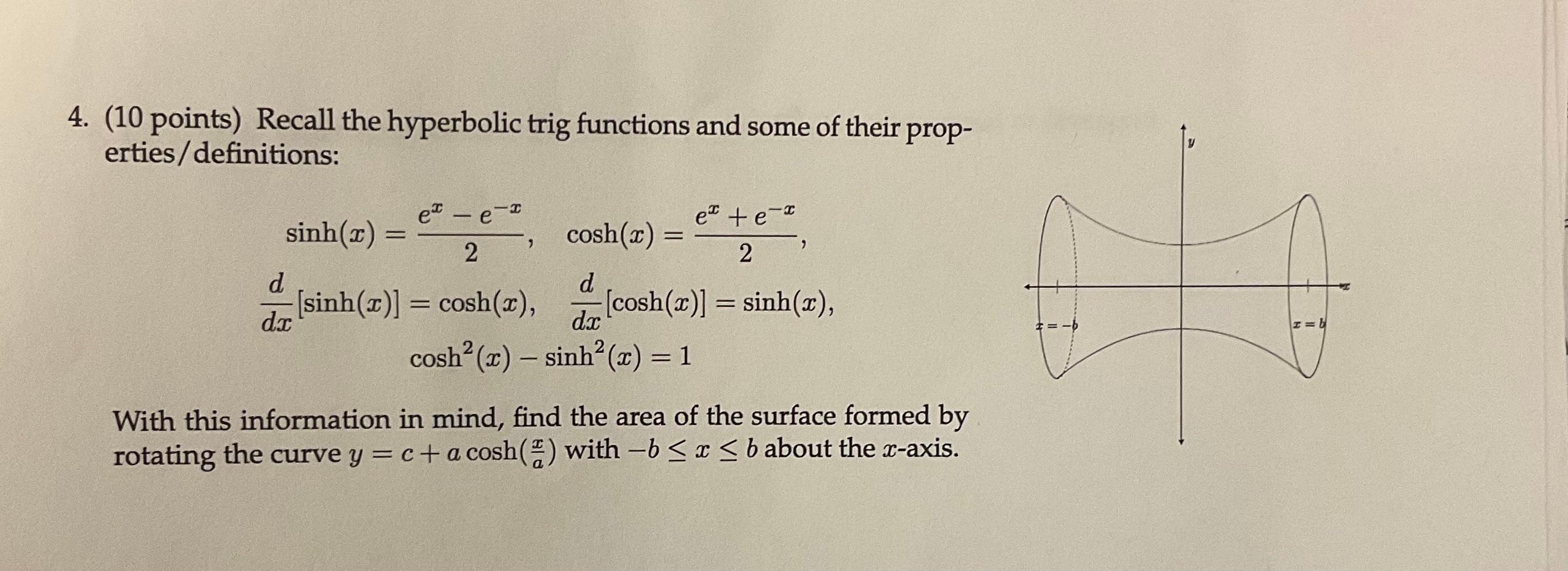 Solved (10 points) Recall the hyperbolic trig functions and | Chegg.com