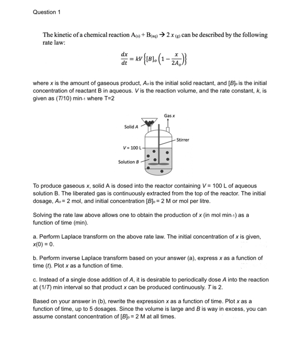 Solved The kinetic of a chemical reaction A(s)+B(aq)→2x(g) | Chegg.com