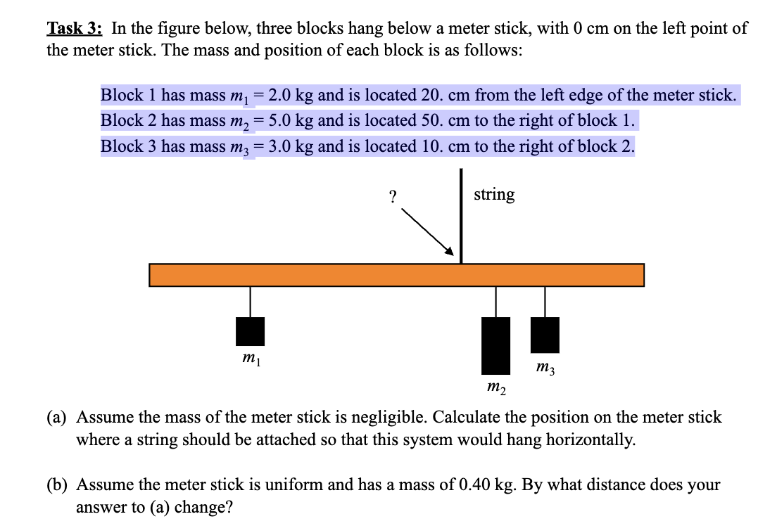 Task 3: In the figure below, three blocks hang below | Chegg.com