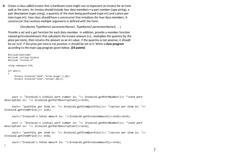 Solved 4. Create a class called Invoice that a hardware | Chegg.com