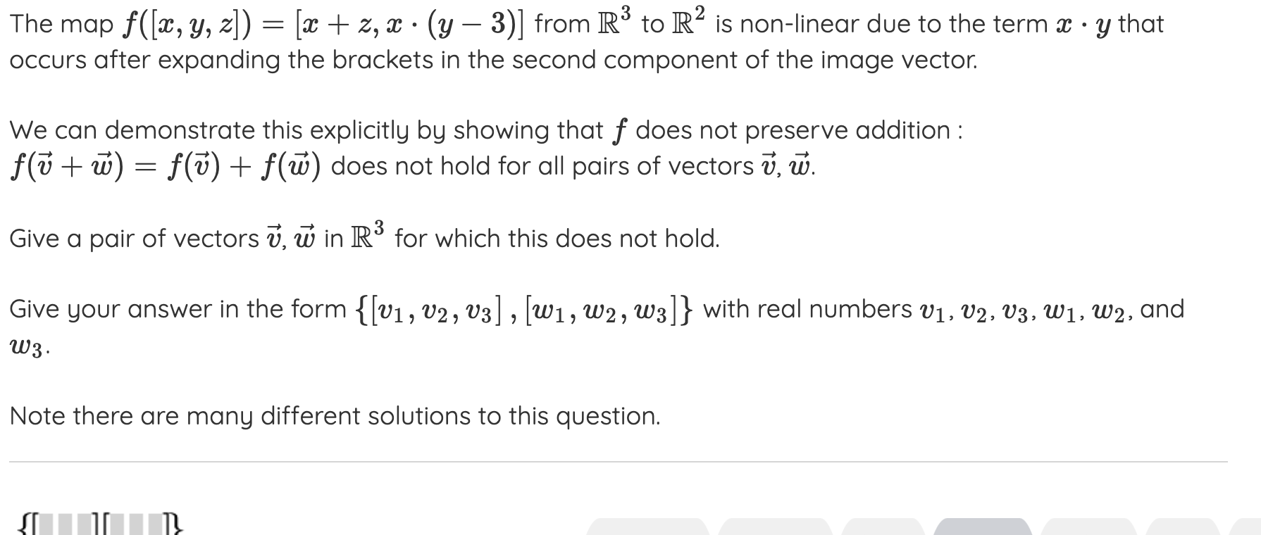 Solved The map f([x,y,z])=[x+z,x⋅(y−3)] from R3 to R2 is | Chegg.com