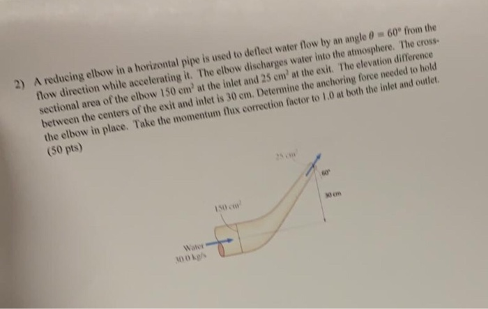 Solved 2) A reducing elbow in a horizontal pipe is used to | Chegg.com
