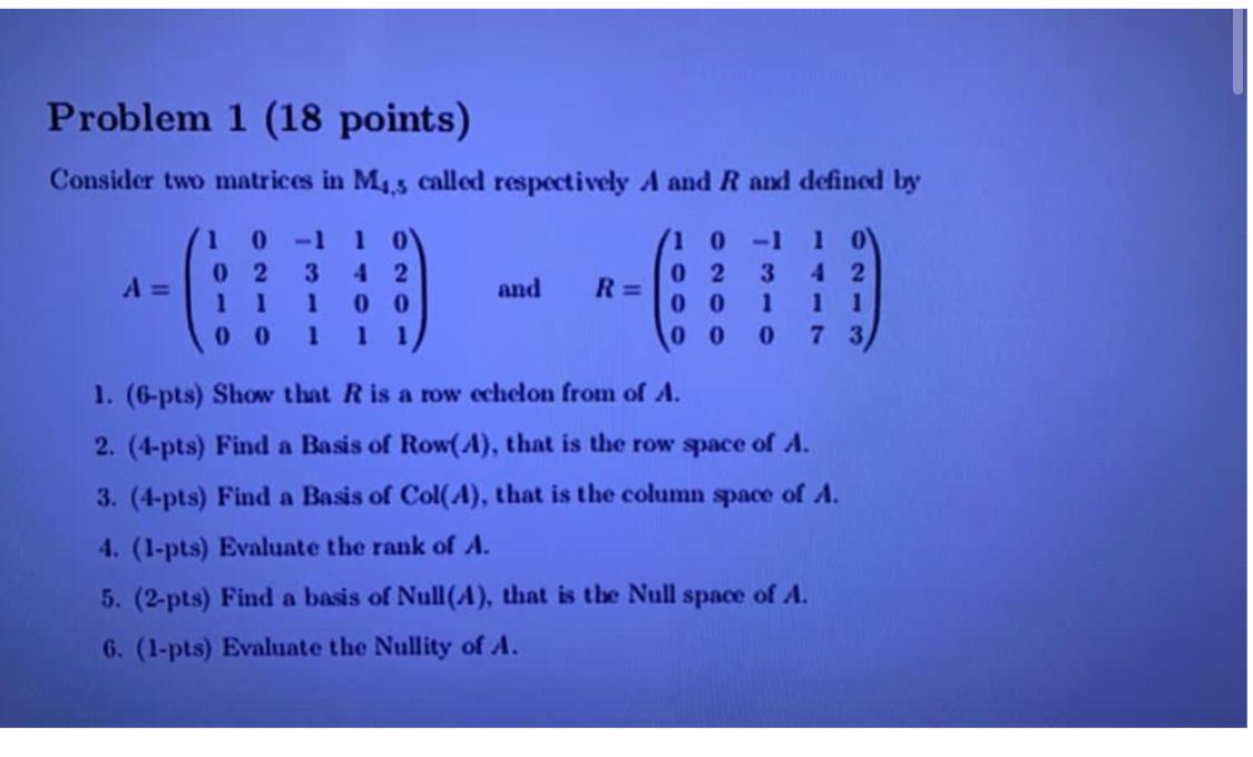 Solved Problem 1 (18 points) Consider two matrices in Ms. | Chegg.com Solved Problem 1 (18 points) Consider two matrices in Ms. | Chegg.com