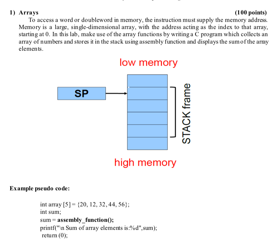Solved 1) Arrays (100 points) To access a word or doubleword | Chegg.com