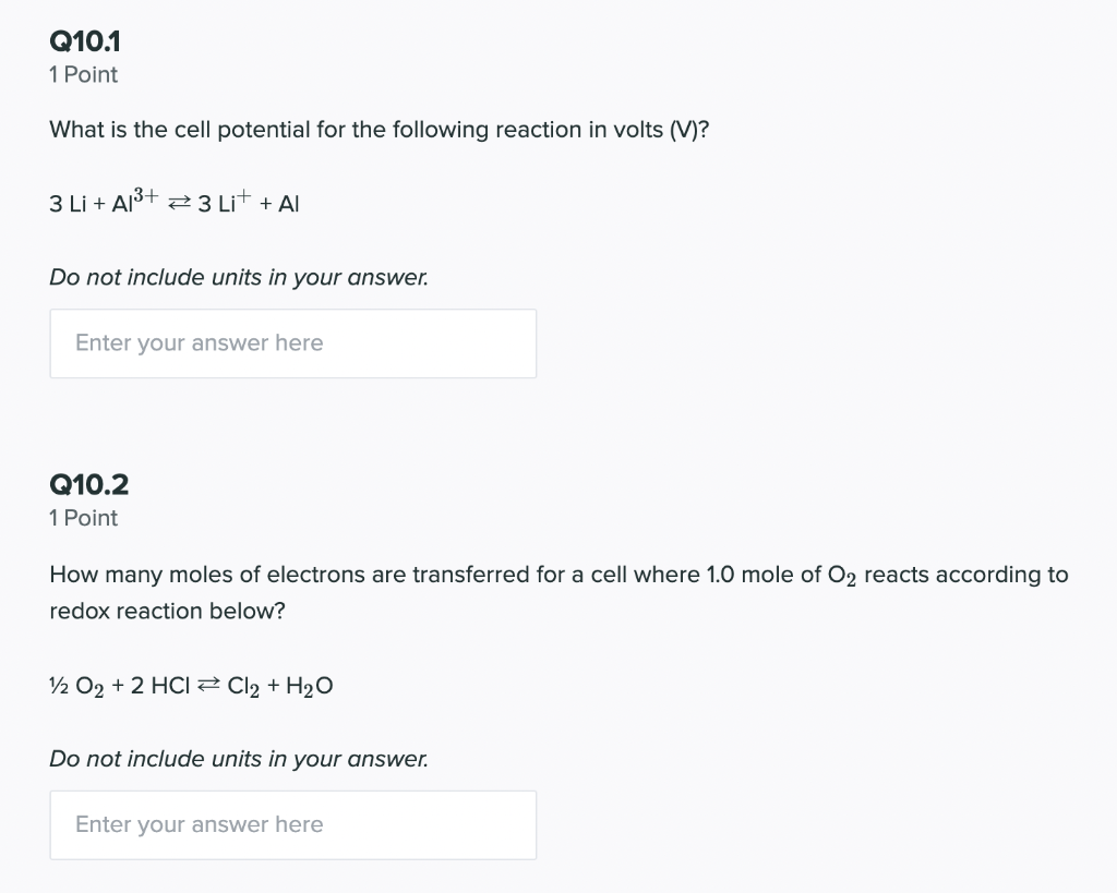 Solved Use The Half Reaction Table To Answer The Following