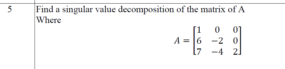 Solved 5 Find a singular value decomposition of the matrix | Chegg.com