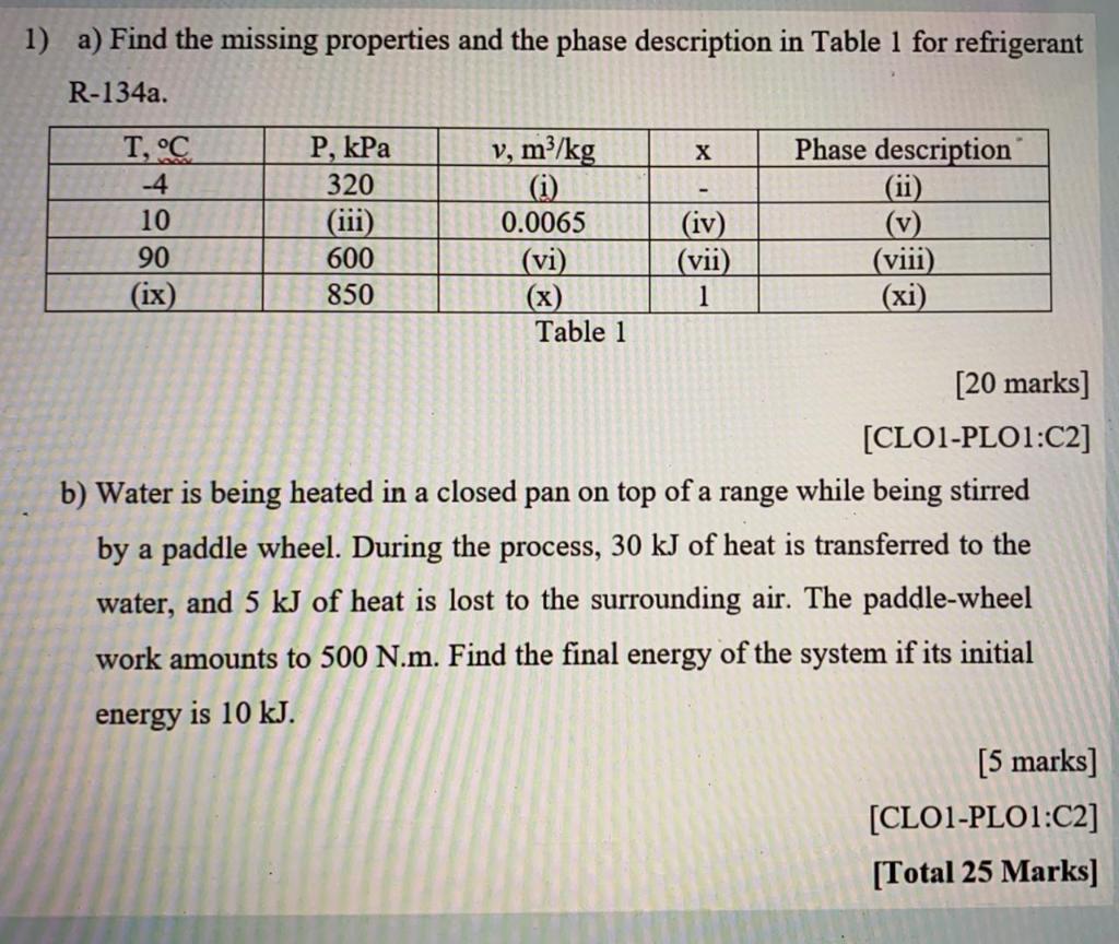 Solved X 1) a) Find the missing properties and the phase | Chegg.com