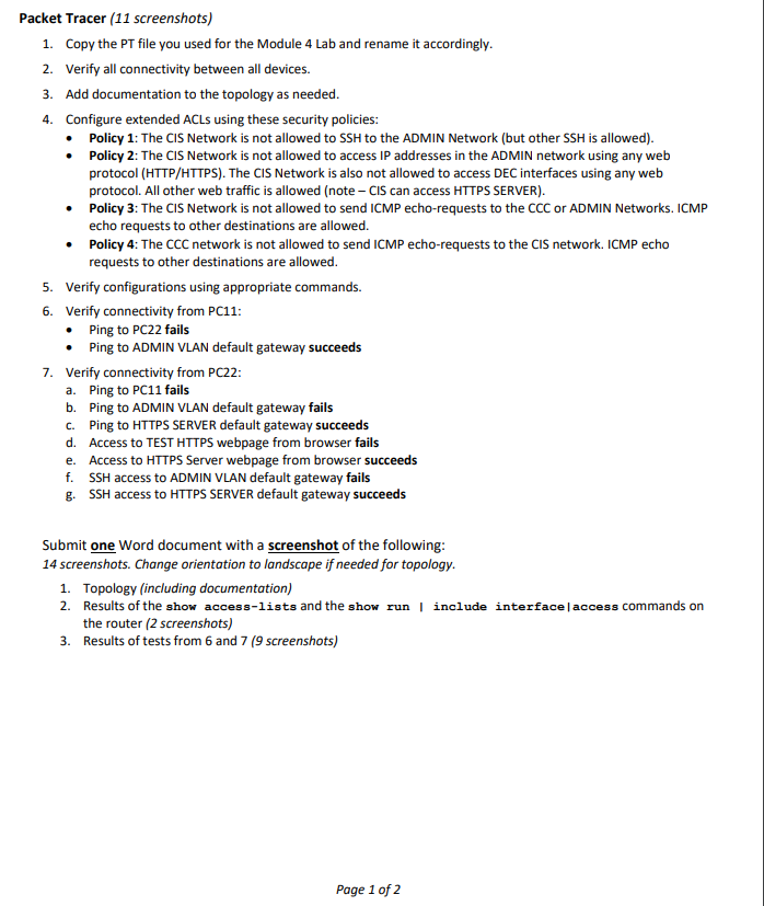 Solved Packet Tracer (11 screenshots) 1. Copy the PT file | Chegg.com