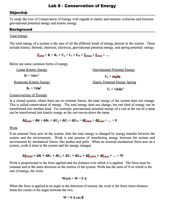 Solved Lab 8 - Conservation of Energy Objective To study the | Chegg.com