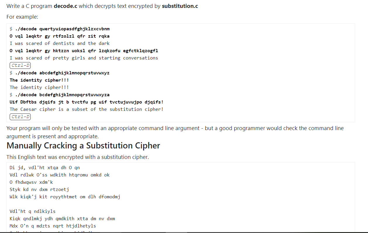 Solved Write a C program decode.c which decrypts text | Chegg.com