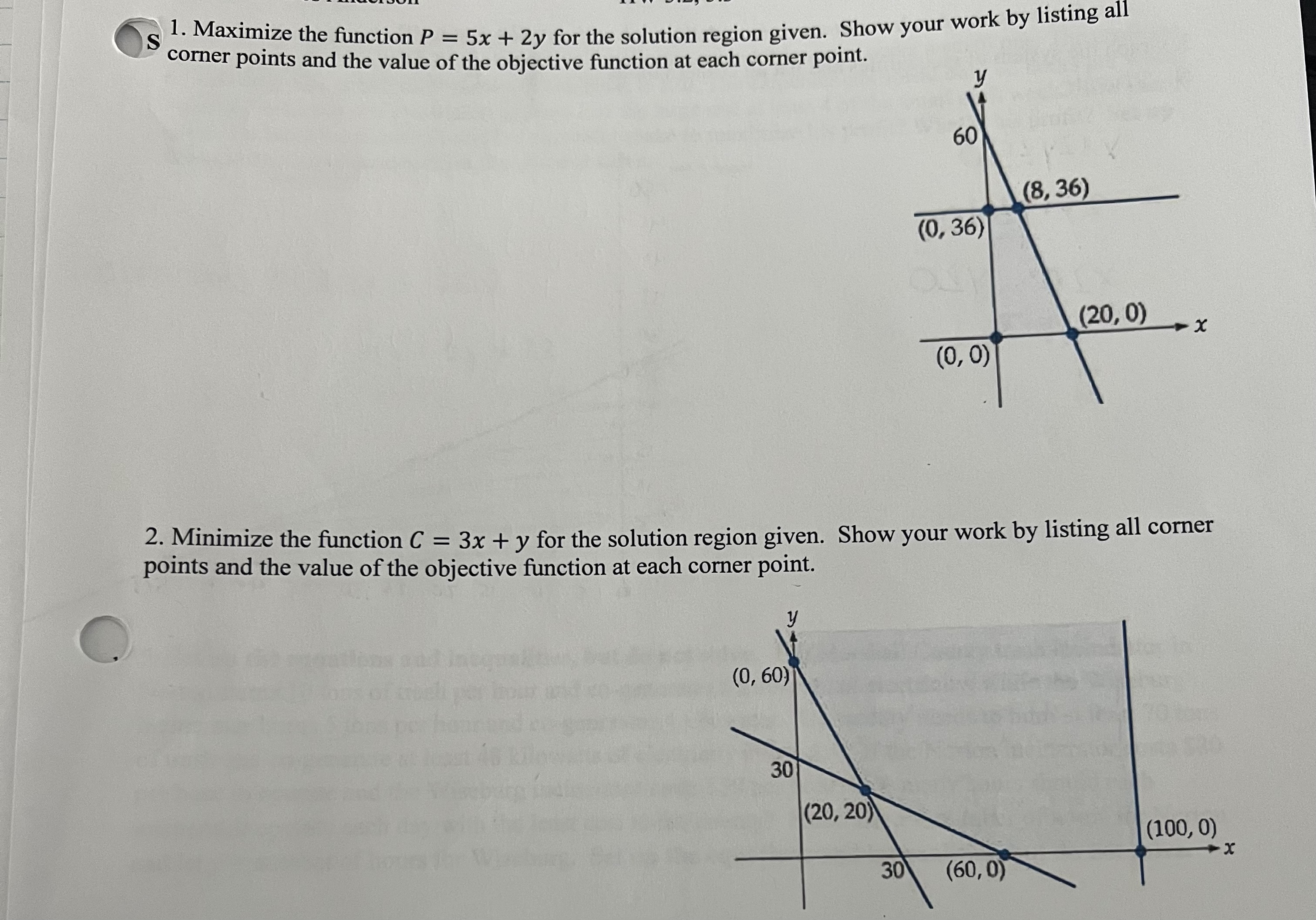 Solved 1. Maximize the function P=5x+2y for the solution | Chegg.com